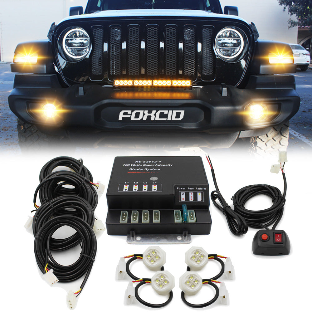 80-Watt Hide Away Headlight Strobe Light Kit (4 LED Bulbs) – FOXCID